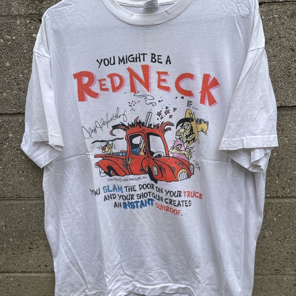 American Vintage | Shirts | Vintage 9s Single Stitch Red Neck Funny Cartoon Club Red T Shirt ...